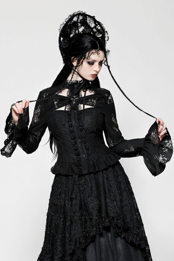 IW120 Black Lace Longsleeve Gothic Blouse with Cross by Dark in Love ...